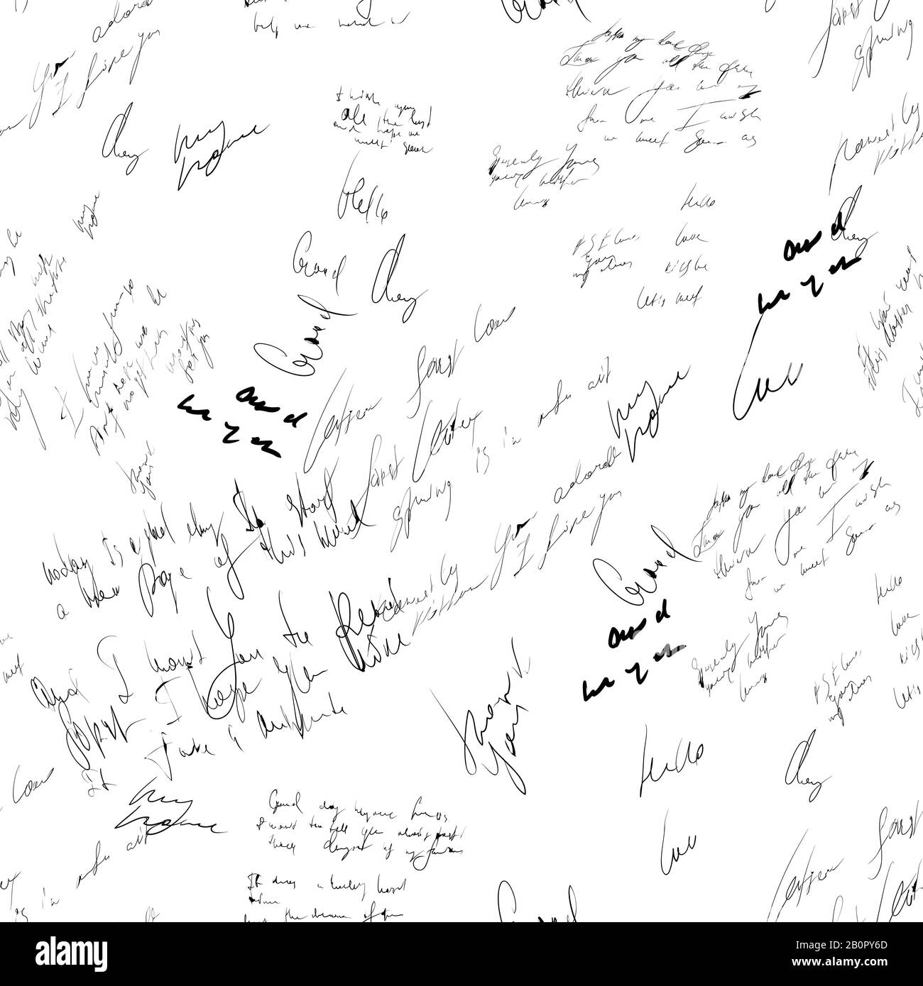 Seamless abstract text pattern. Handwritten font on a white background ...