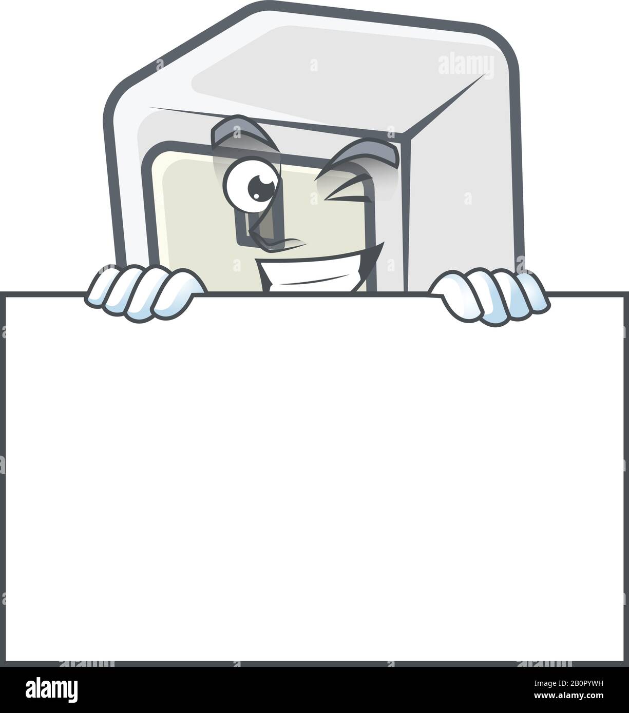 USB power socket cartoon character with funny face hides behind a board ...