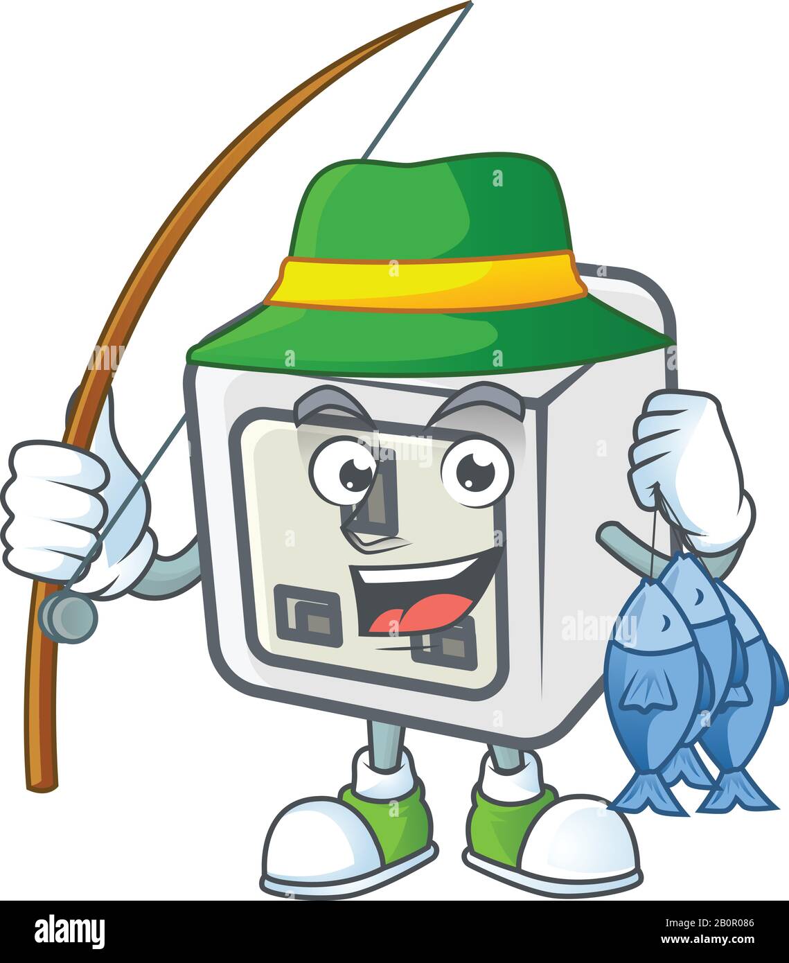 A mascot design of Fishing USB power socket with 3 fishes Stock Vector ...