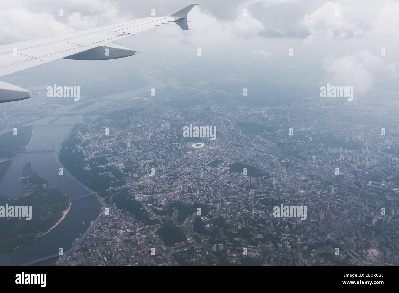 Kiev city with airplane window, Ukraine Stock Photo - Alamy