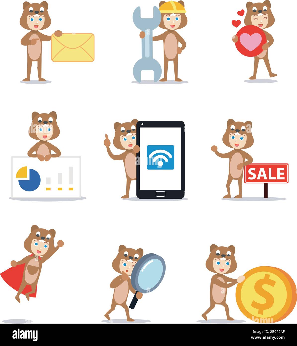 Set character of female in cute and funny gopher costume Stock Vector ...