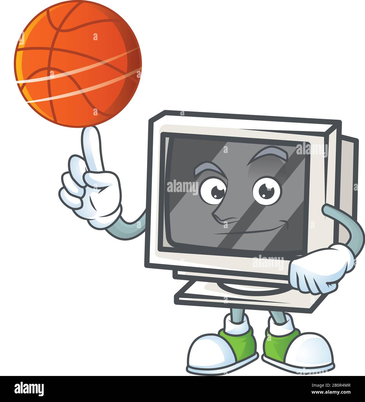 a strong vintage monitor cartoon character with a basketball Stock ...
