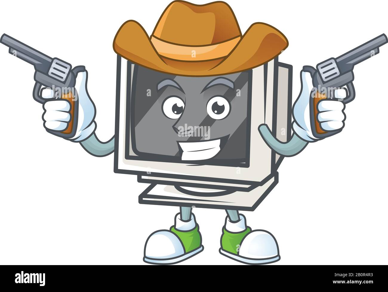 The brave of vintage monitor Cowboy cartoon character holding guns ...