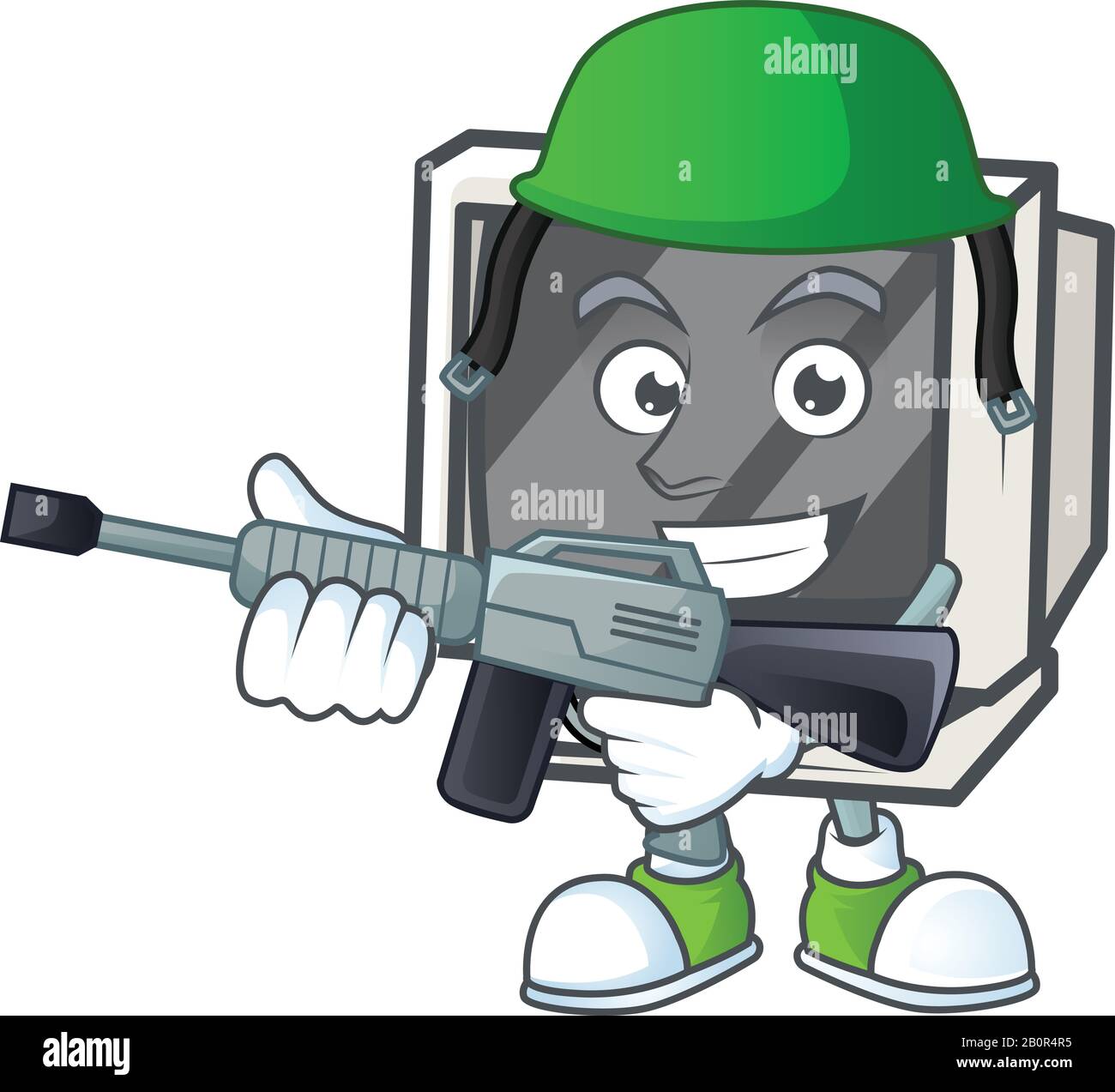 Vintage monitor mascot design in an Army uniform with machine gun Stock ...