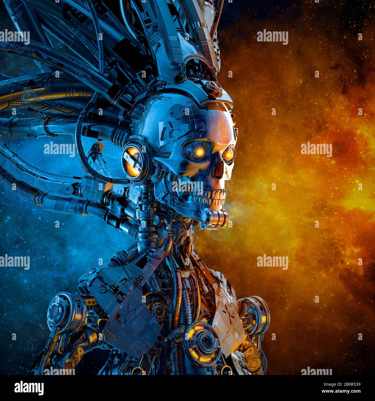 Galactic reaper duality / 3D illustration of scary futuristic science ...