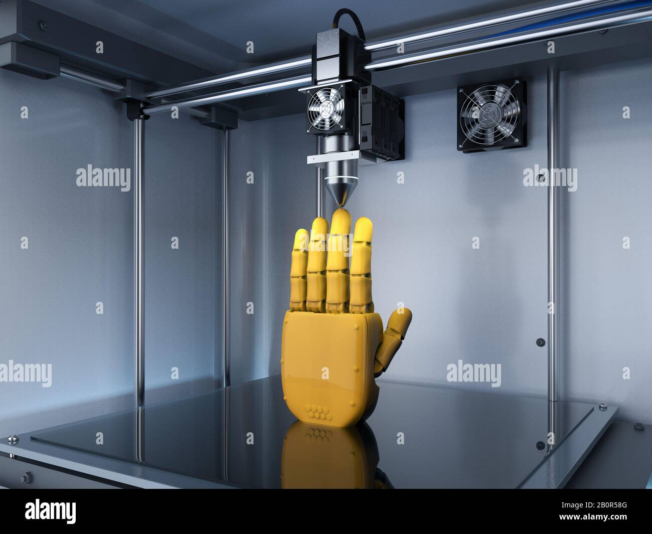 3d rendering 3d printer with robotic hand Stock Photo - Alamy