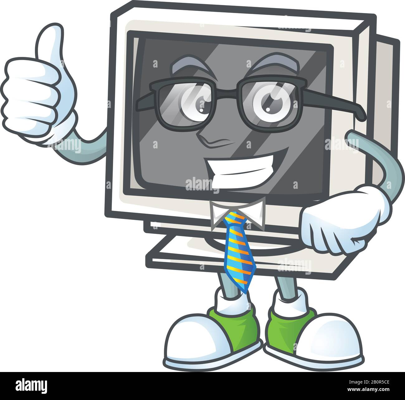 Vintage monitor cartoon successful Businessman wearing glasses Stock ...