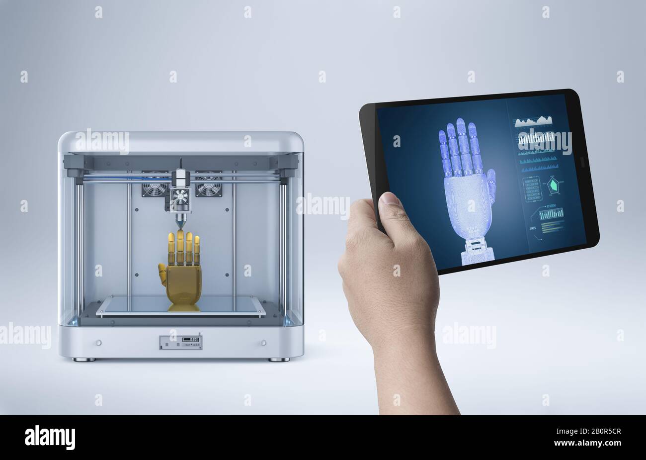 3d rendering 3d printer print robot hand Stock Photo - Alamy