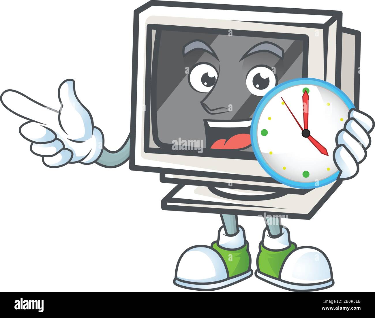 Vintage monitor cartoon character style with a clock Stock Vector Image ...