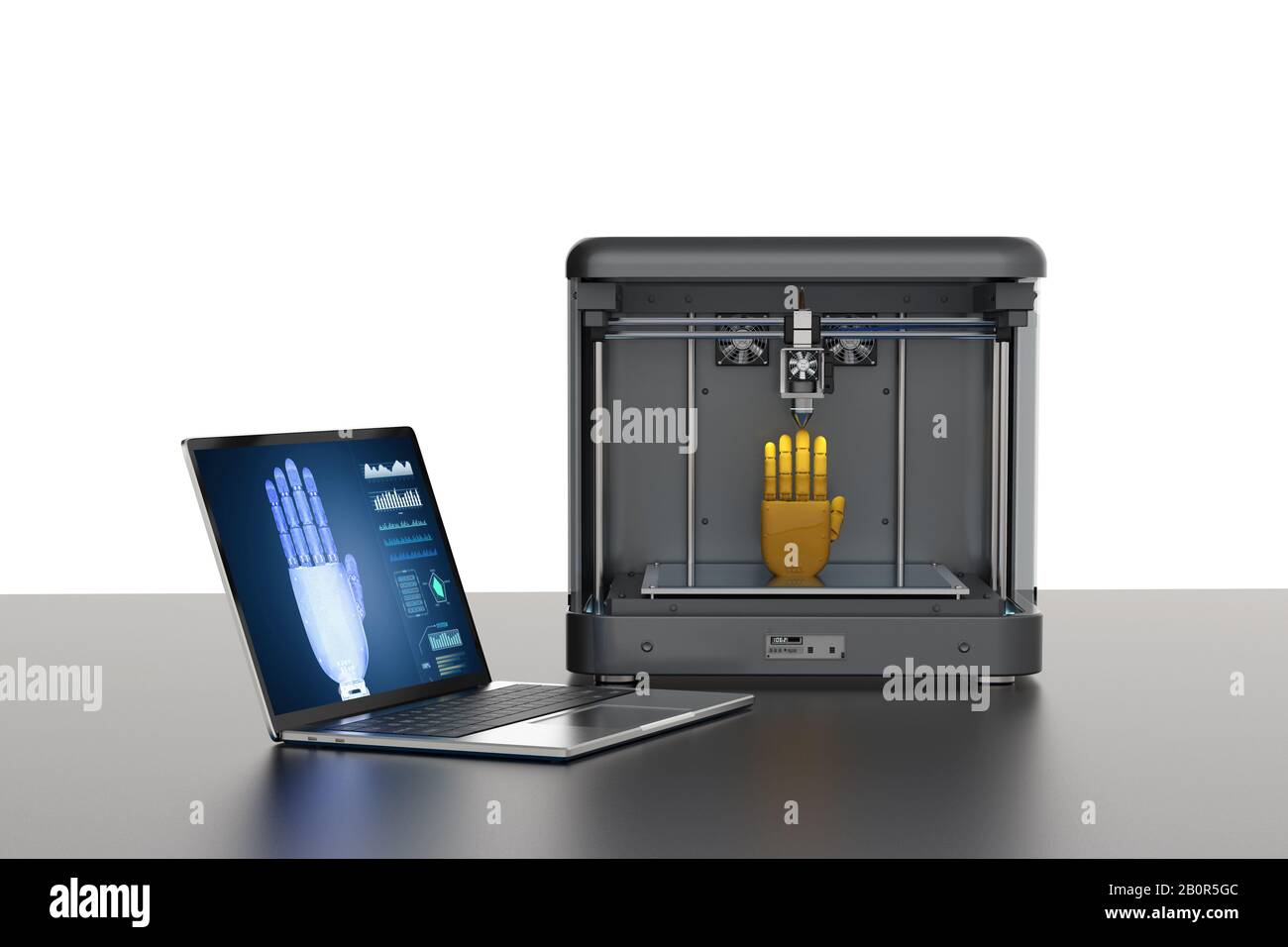 3d rendering 3d printer print robot hand Stock Photo - Alamy