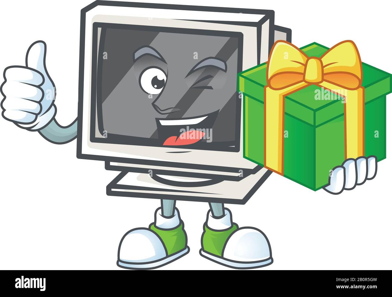 Cute vintage monitor character holding a gift box Stock Vector Image ...