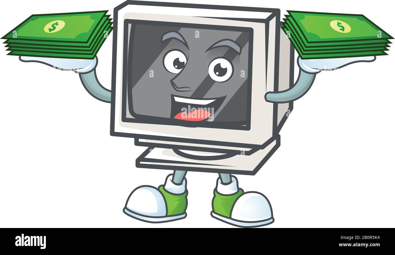 rich and famous vintage monitor cartoon character with money on hands ...