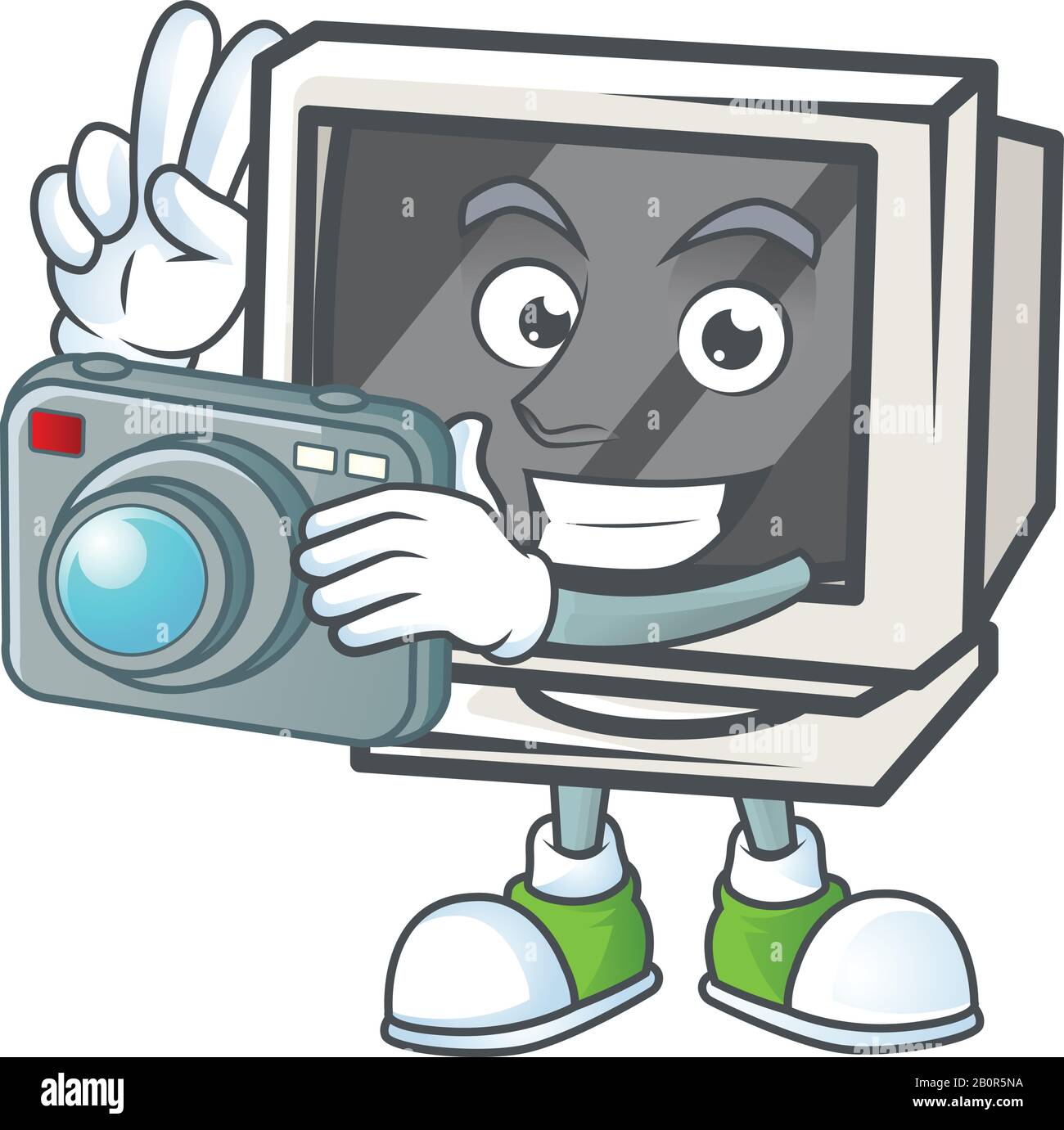 A vintage monitor Photographer cartoon character in action with a ...