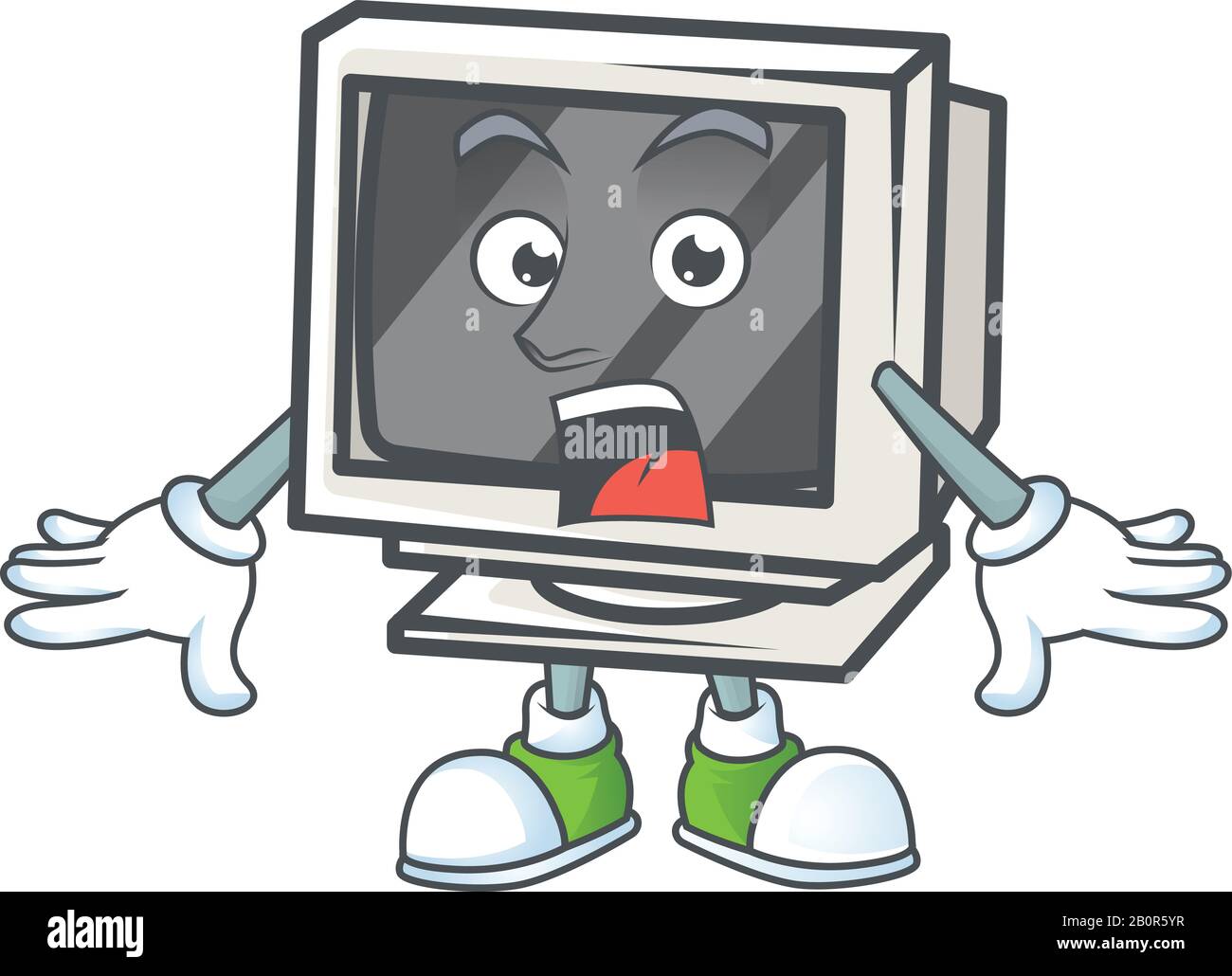 cartoon character design of vintage monitor with a surprised gesture ...