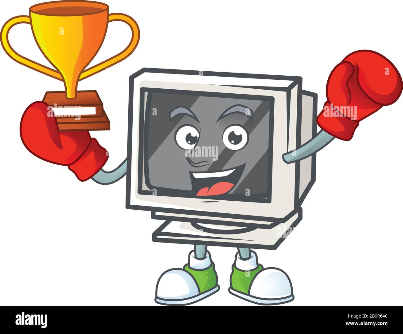Super cool Boxing winner of vintage monitor in mascot cartoon design ...