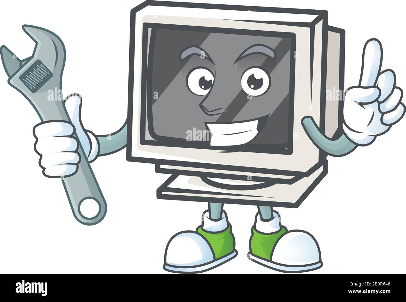 happily Mechanic vintage monitor cartoon character design Stock Vector ...