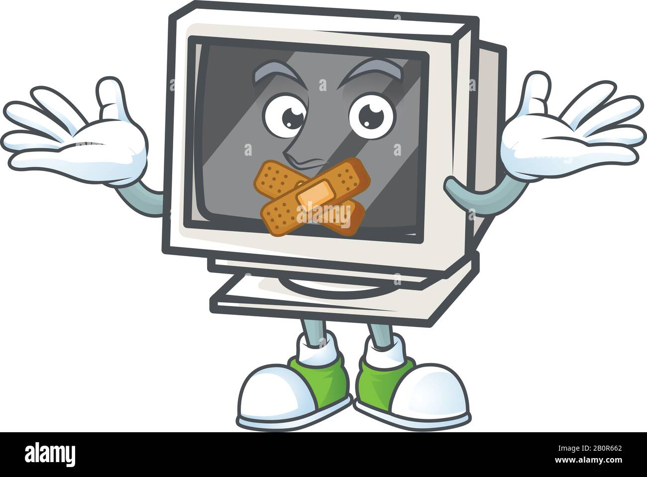 mascot cartoon character design of vintage monitor making a silent ...