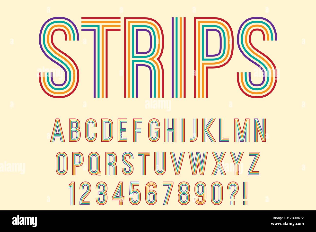 Modern with strips Alphabet Letters, Numbers and Symbols. Funny ...
