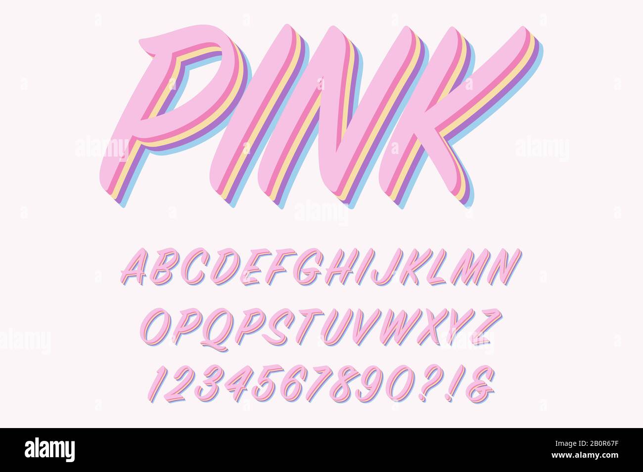 Modern 3D pink Alphabet Letters, Numbers and Symbols. Sweet Typography ...