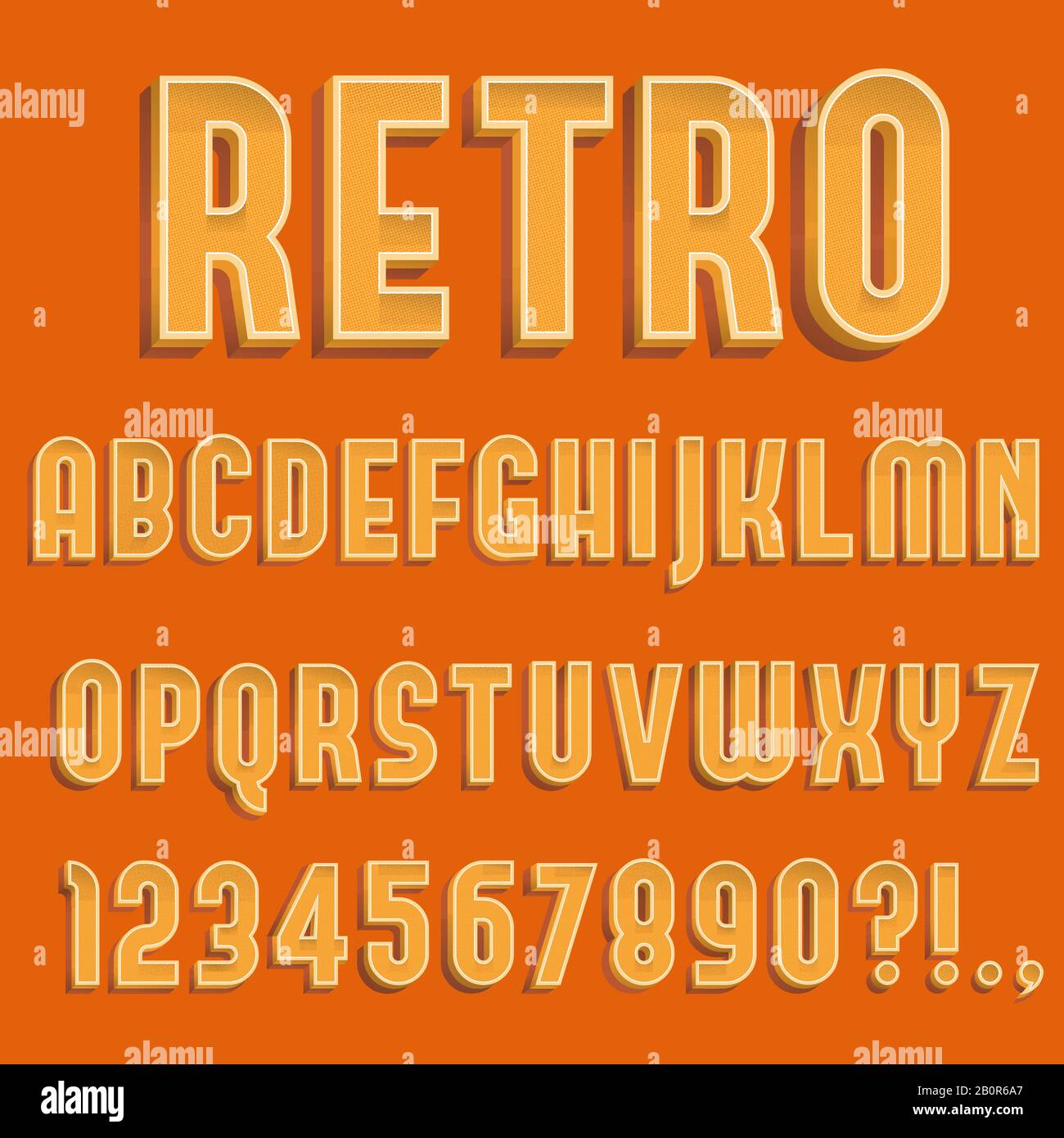 Retro 3D Alphabet Letters, Numbers and Symbols. Retro Typography with ...