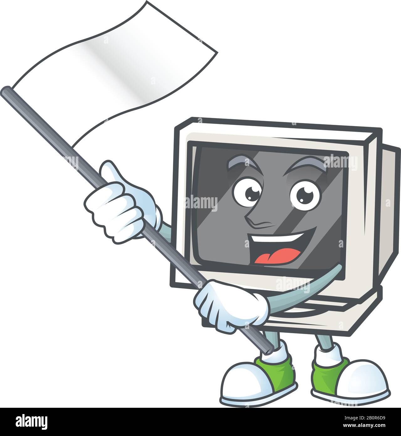 Funny vintage monitor cartoon character design with a flag Stock Vector ...