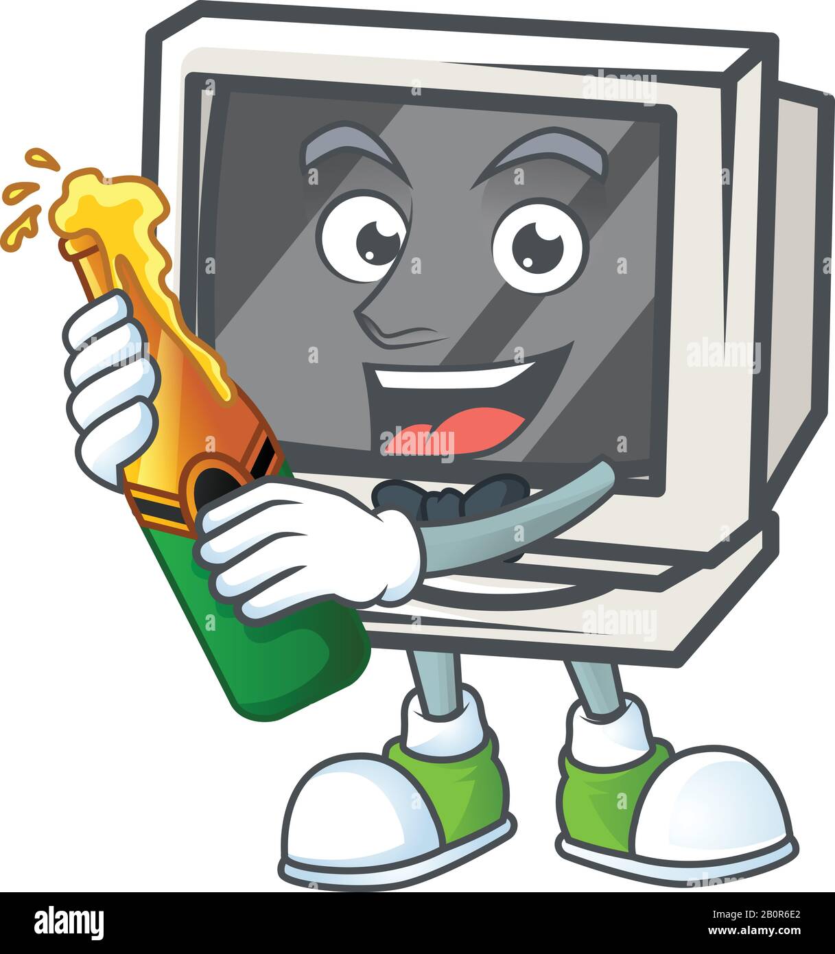 mascot cartoon design of vintage monitor having a bottle of beer Stock ...