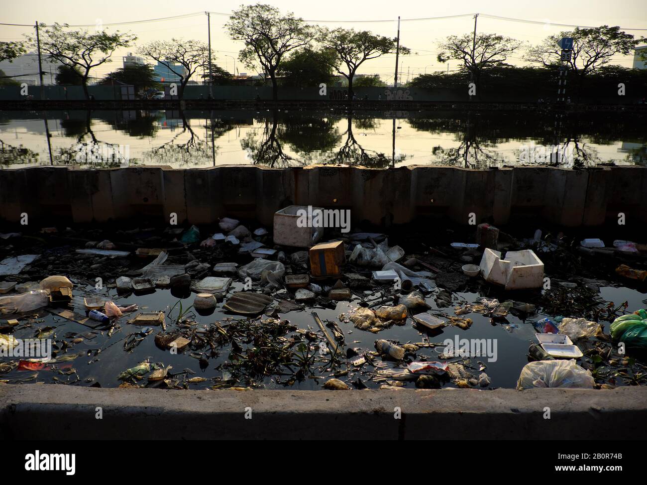 Pollution river from litter at Ho Chi Minh city, Viet Nam, many trash ...