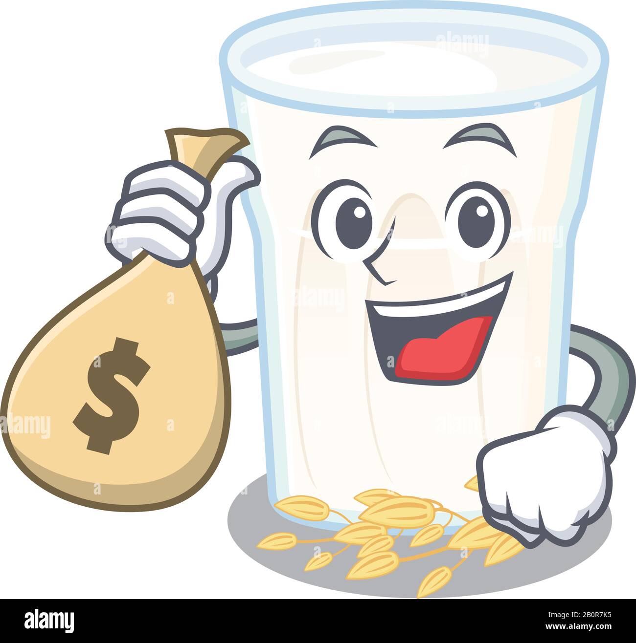 Rich and famous oats milk cartoon character holding money bag Stock ...