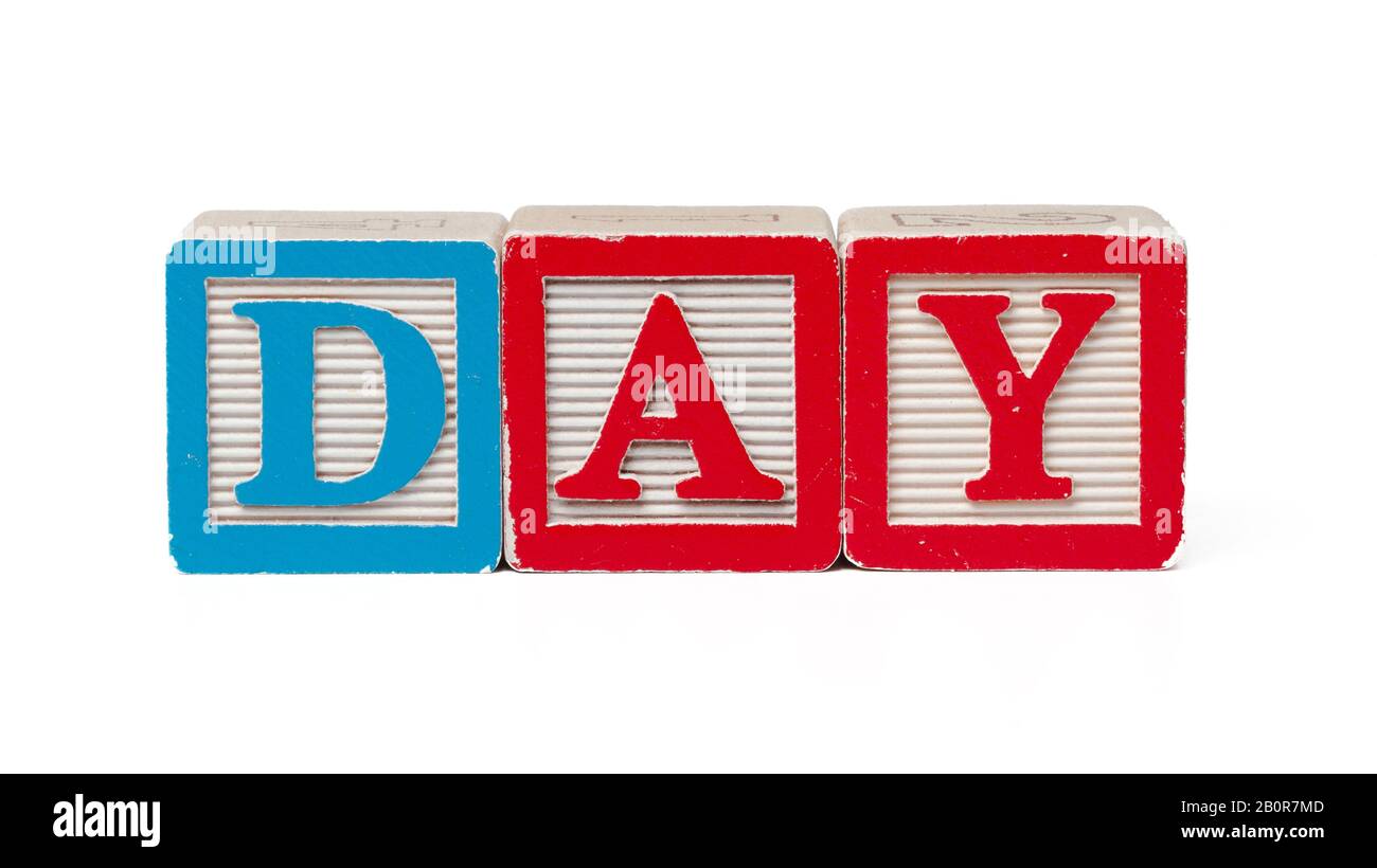 Colorful alphabet blocks. Word day isolated on white background Stock ...