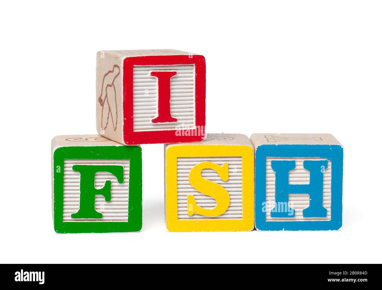 Colorful alphabet blocks. Word fish isolated on white background Stock ...