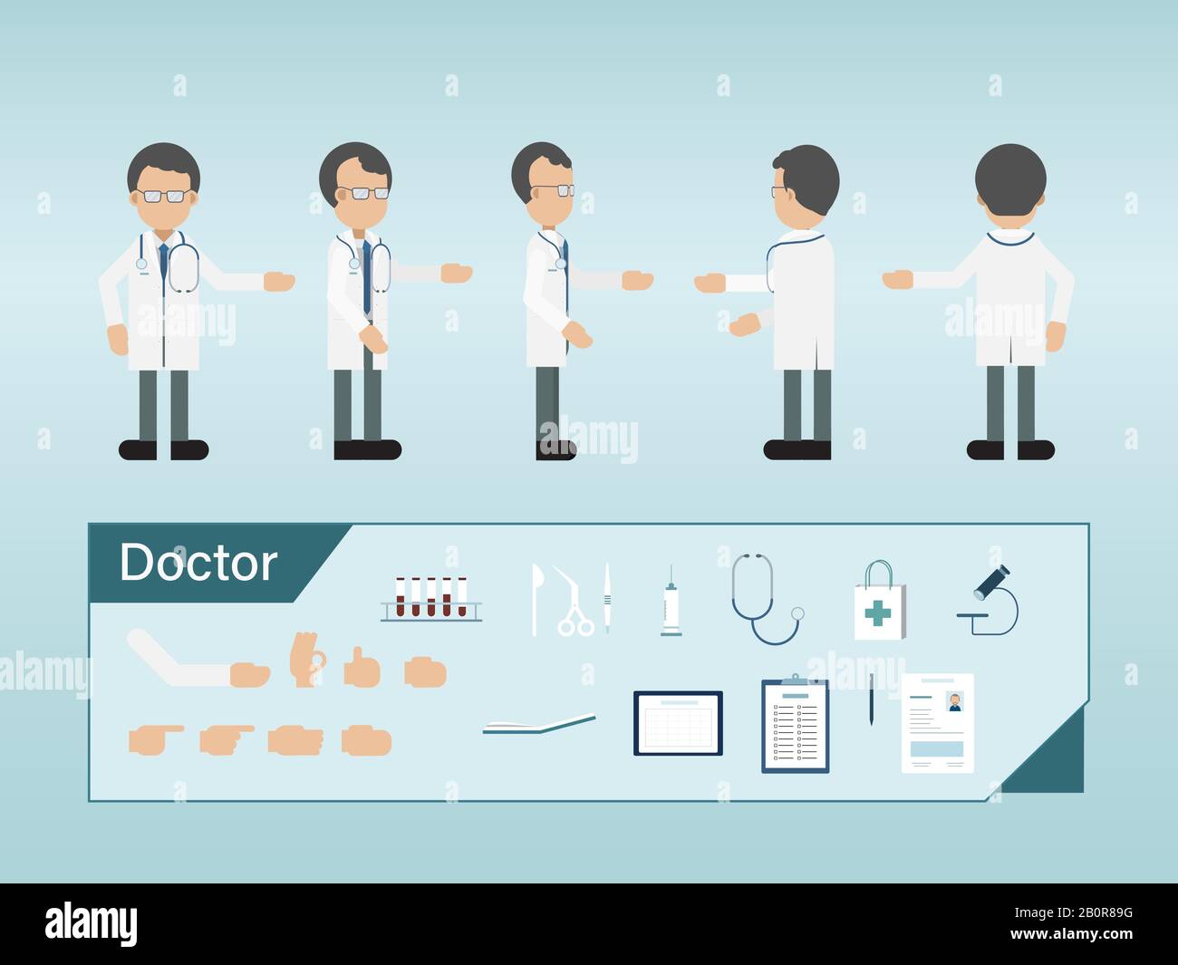 Set of male doctor characters wear white gown vector illustration Stock ...