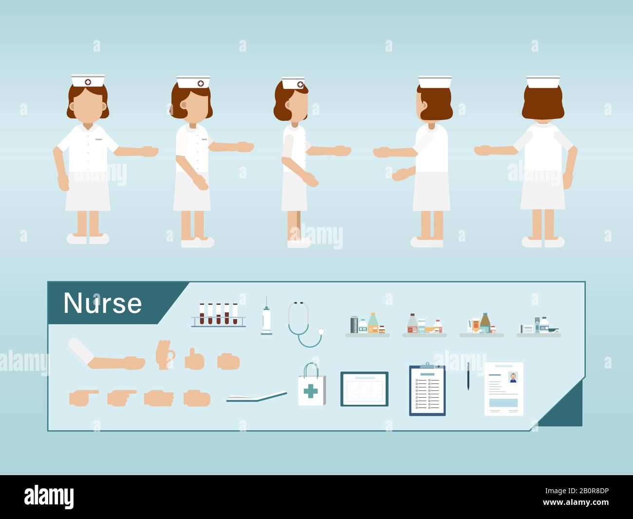 Set of female nurse characters wear white uniform vector illustration ...