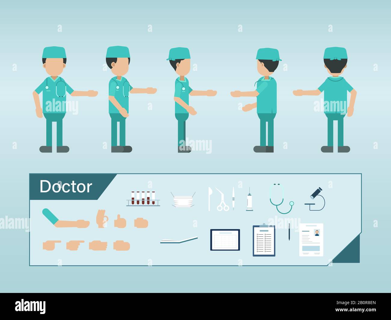 Set of surgeon characters wear green gown vector illustration Stock ...