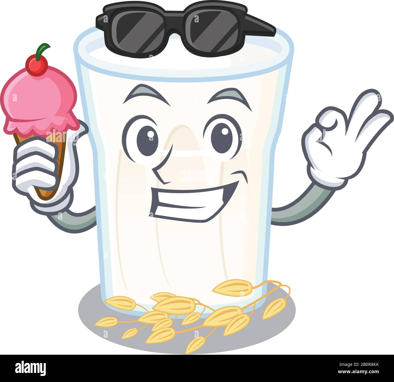 happy face oats milk cartoon design with ice cream Stock Vector Image ...