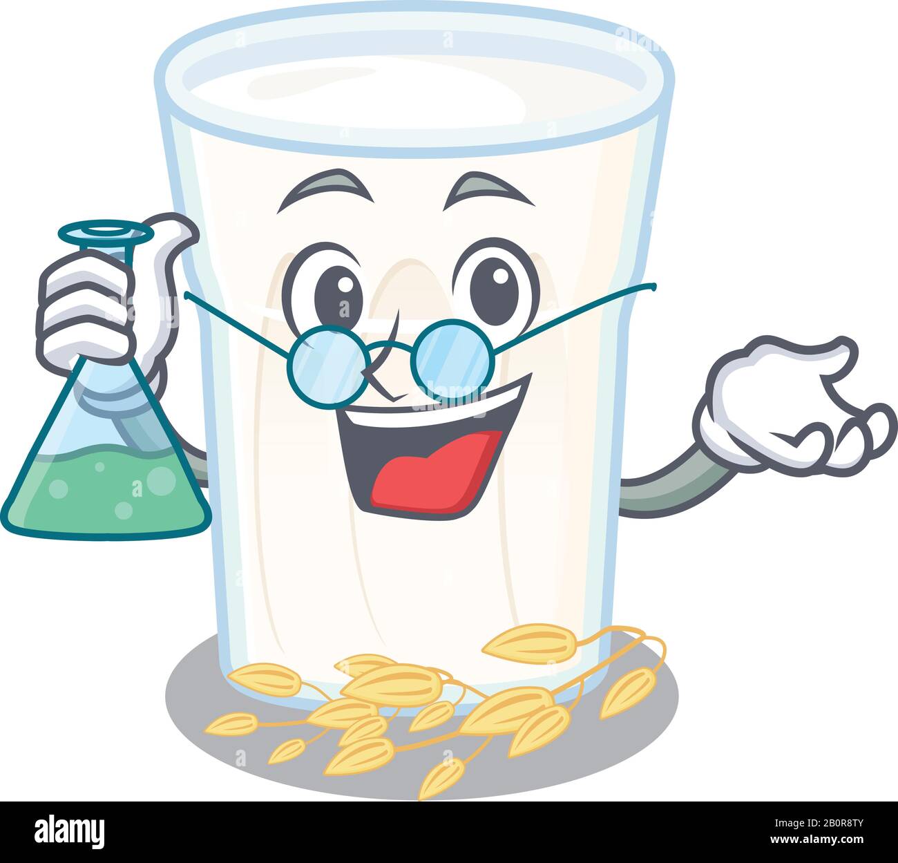 Cool oats milk Professor cartoon character with glass tube Stock Vector ...