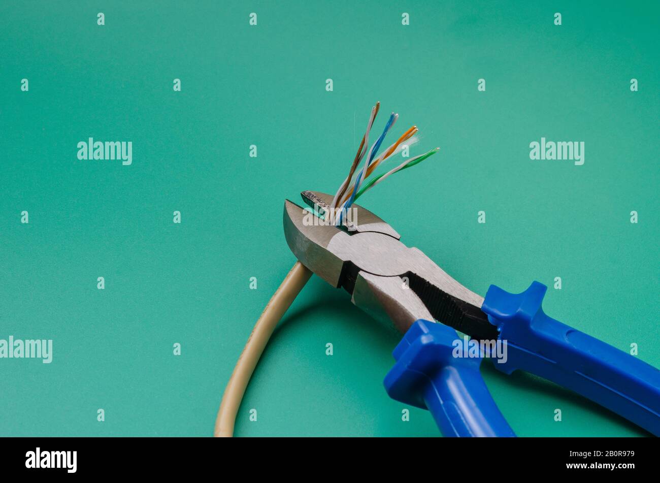 Old LAN cable with thin wires without braid. Eye level shooting. Close ...