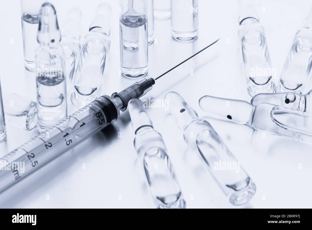 Ampoules for injection. Glass medical vials for vaccination ...