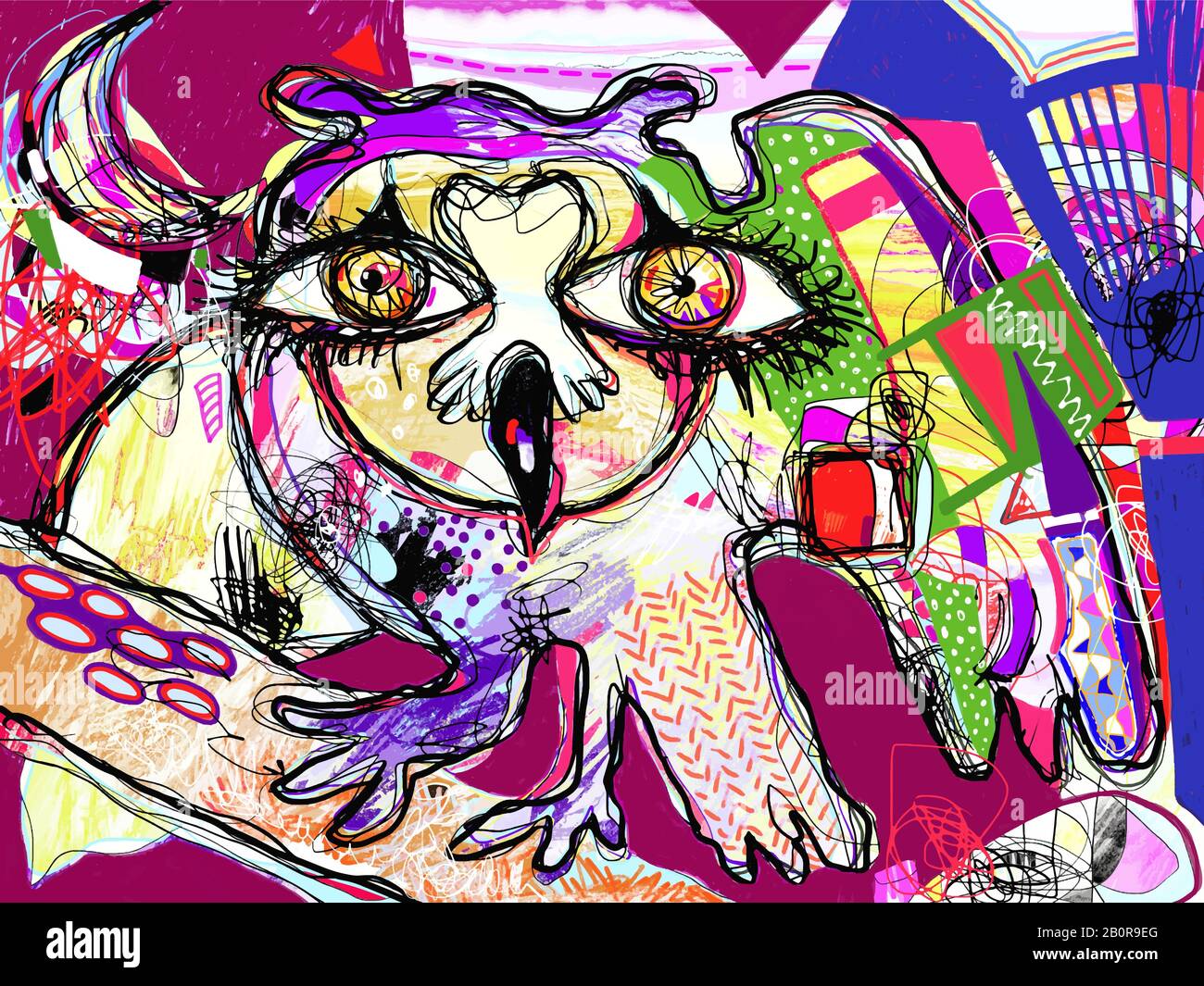 pop art original artwork contemporary digital painting of doodle ...