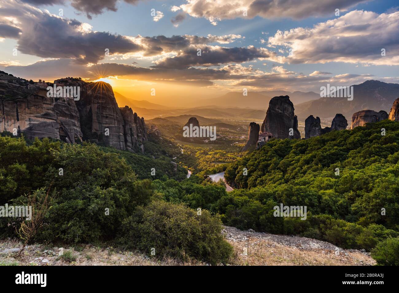 Monastery Meteora Greece. Stunning summer panoramic landscape. View at ...