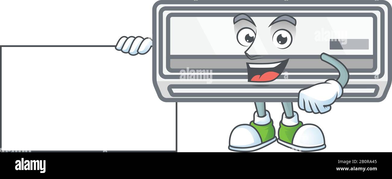 Cute funny air conditioner cartoon character having a board Stock ...