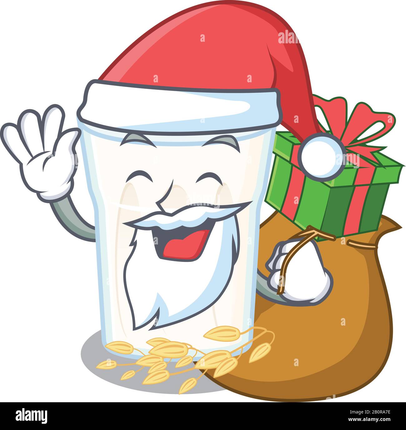 Santa oats milk Cartoon character design having box of gifts Stock ...