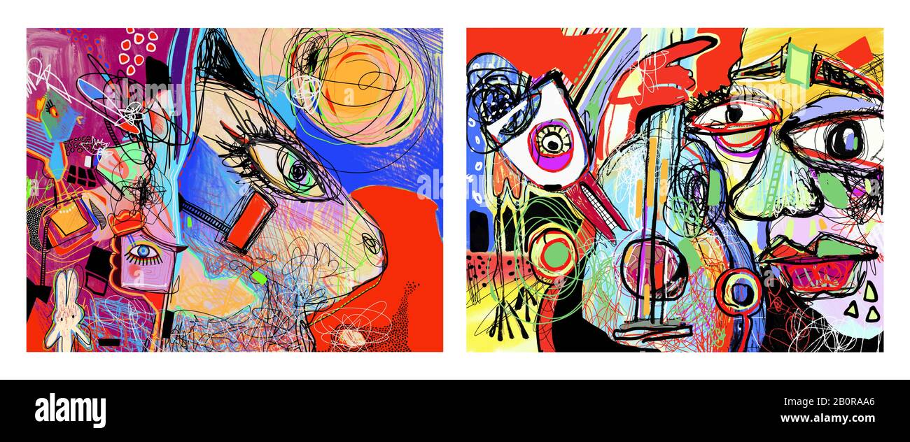 set of two original contemporary art composition Stock Vector Image ...
