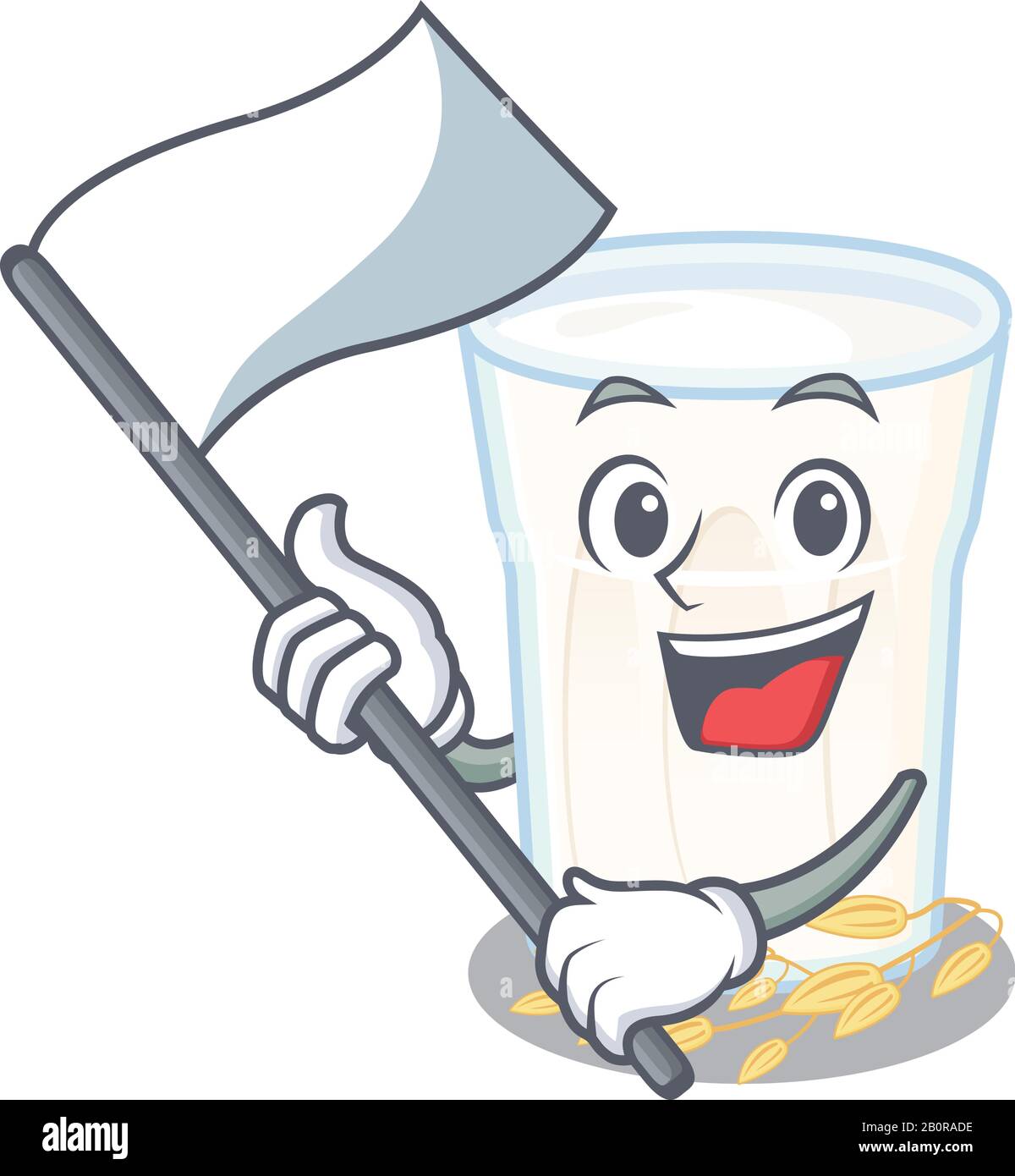 Funny oats milk cartoon character style holding a standing flag Stock ...