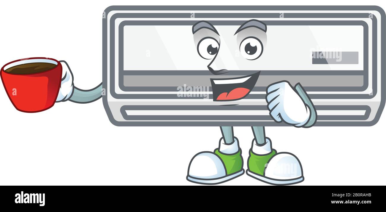 Cool air conditioner cartoon character with a cup of coffee Stock ...