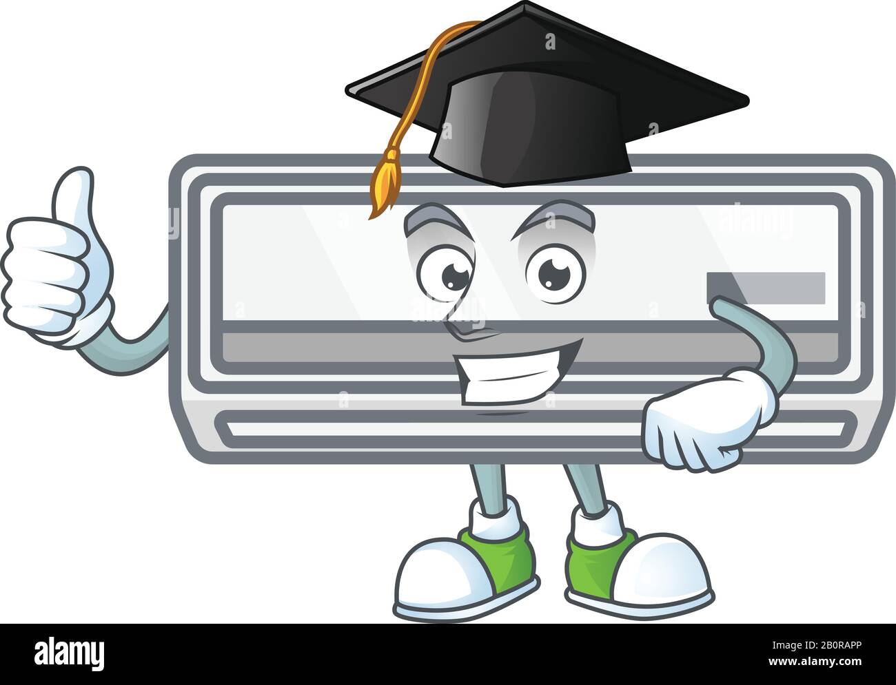A happy character of air conditioner in a black Graduation hat Stock ...