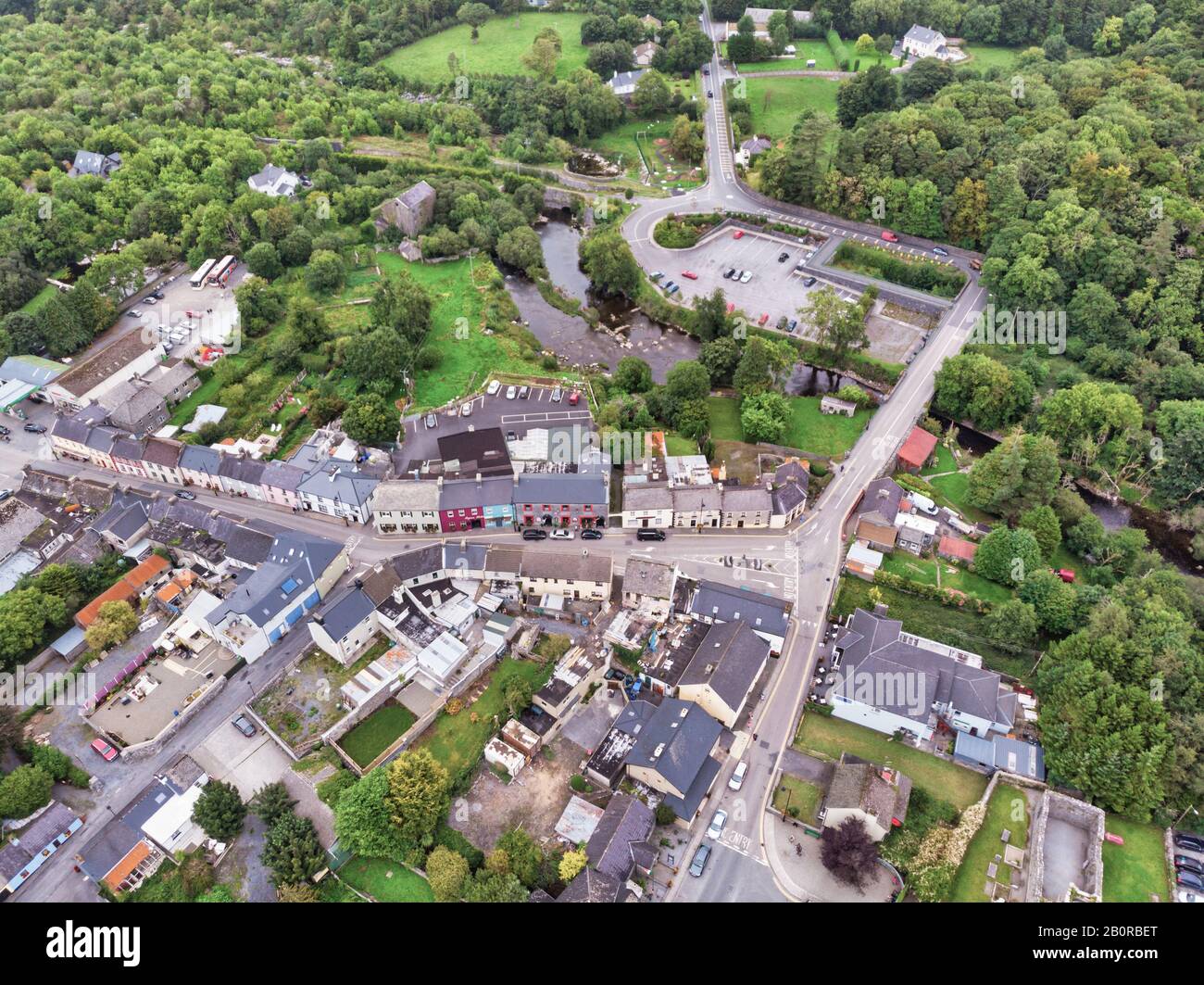 An aerial view of Main Street in the village of Cong, straddling the ...