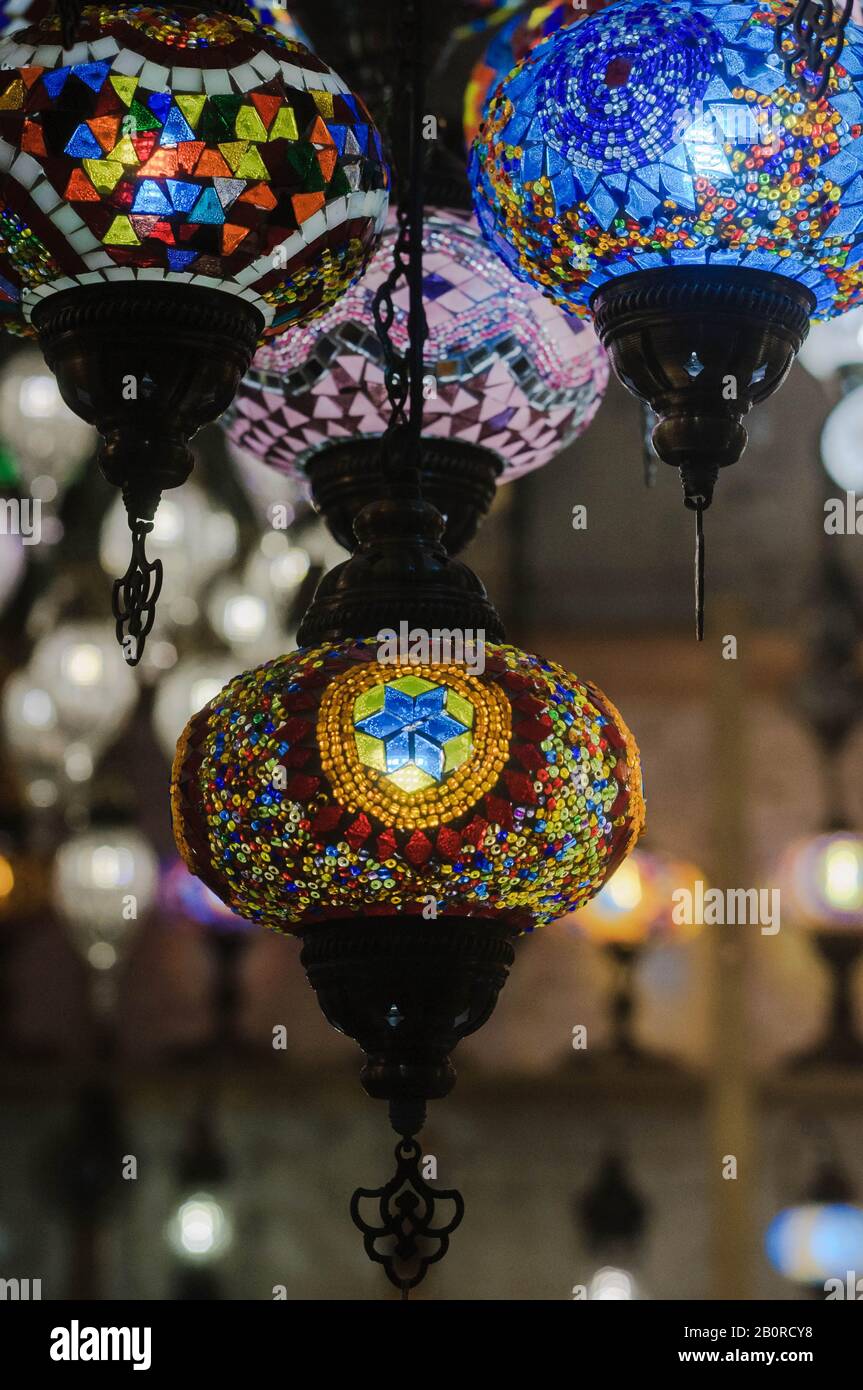 traditional mosaic style Arab beautiful multicolored lamps Stock Photo ...