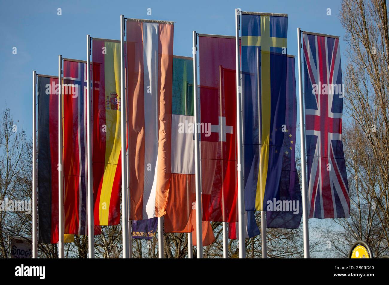 Rust, Deutschland. 20th Feb, 2020. European flags at Europa Park. Rust ...