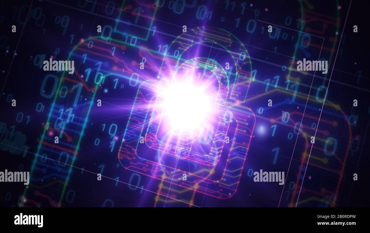 Cyber security with padlock symbol futuristic 3D rendering illustration ...