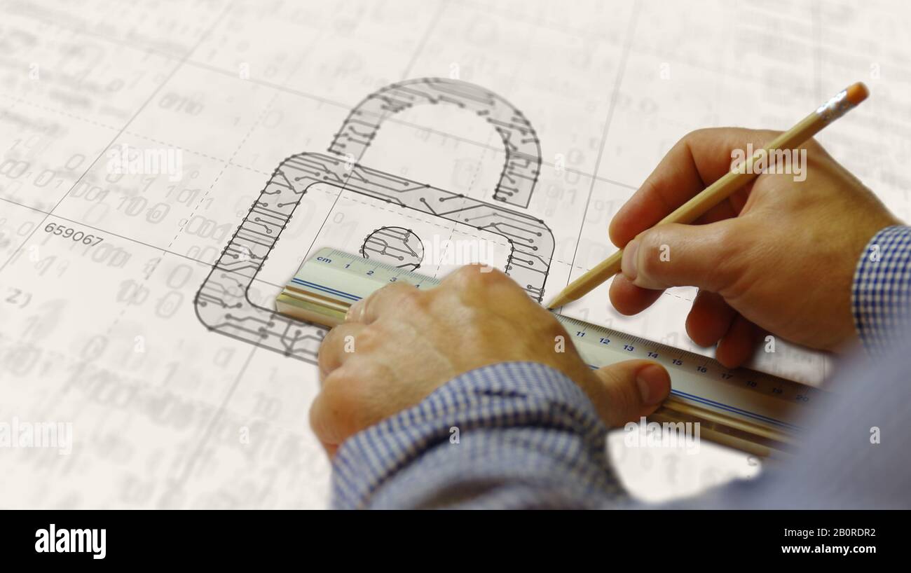 Cyber security with padlock symbol project creating. Abstract concept ...